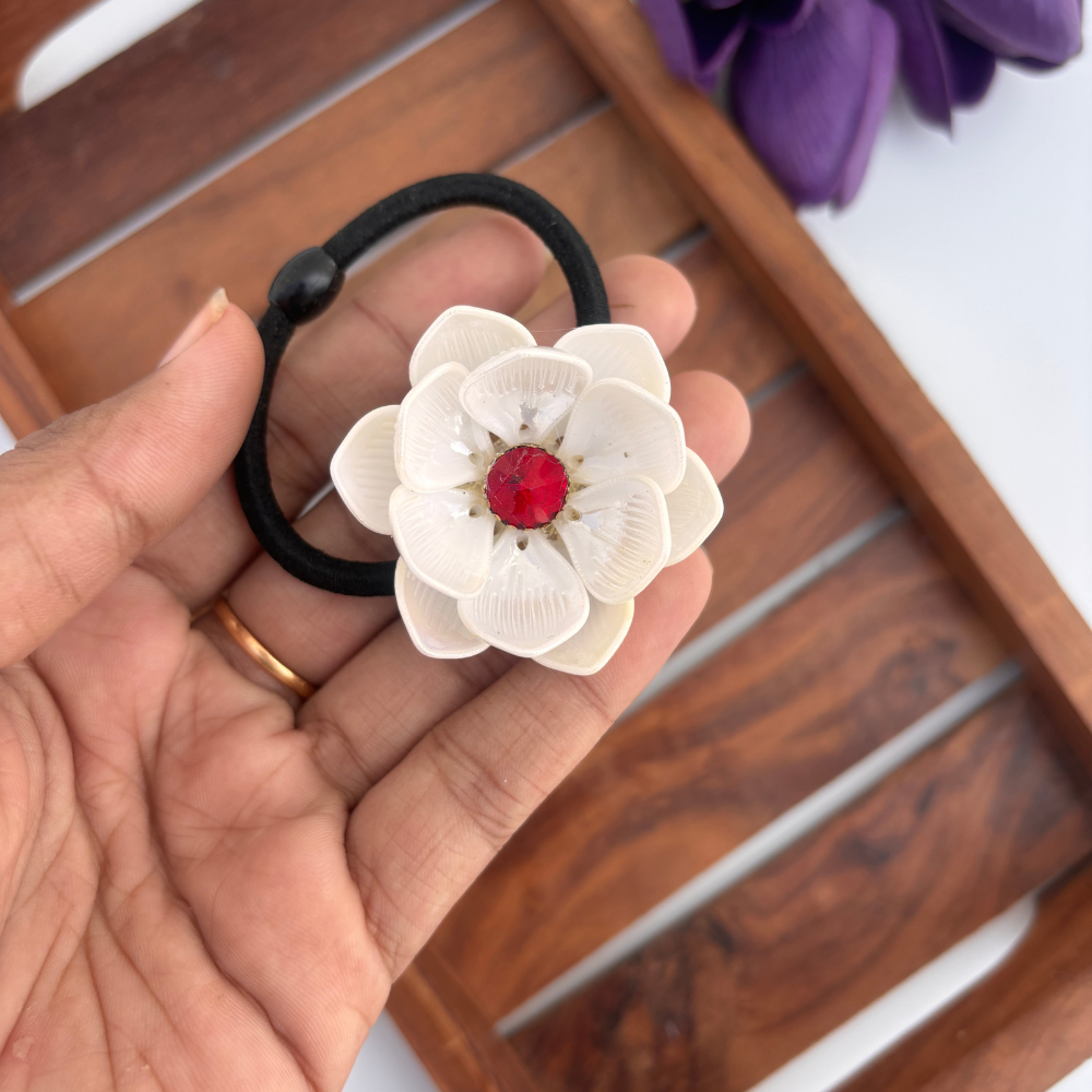 Buy Pure White Flower Hair Tie in Accessories | Best Jewellery on Plumint