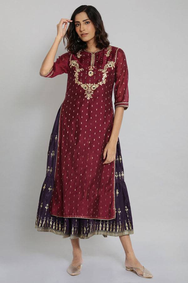 Buy Dark Red Mock Layered Flared Dress in Women's Clothing | Best ...
