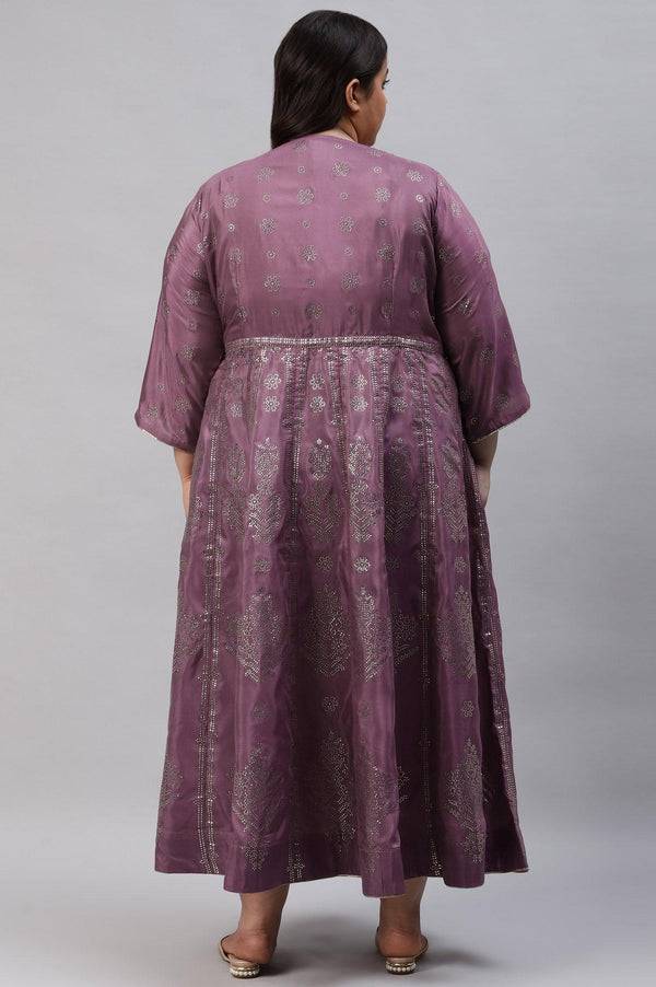 Buy Plus Size Purple Festive Gathered Shantung Dress in Women's ...
