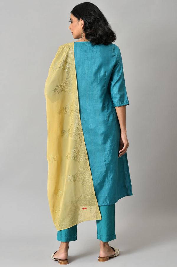 Buy Teal Sequin Highlighted kurta With Pants And Golden Dupatta in ...