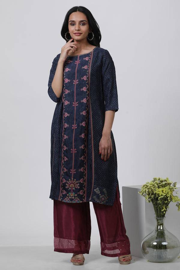 Buy Blue Mock Layered Kurta And Parallel Pants Set in Women's Clothing ...
