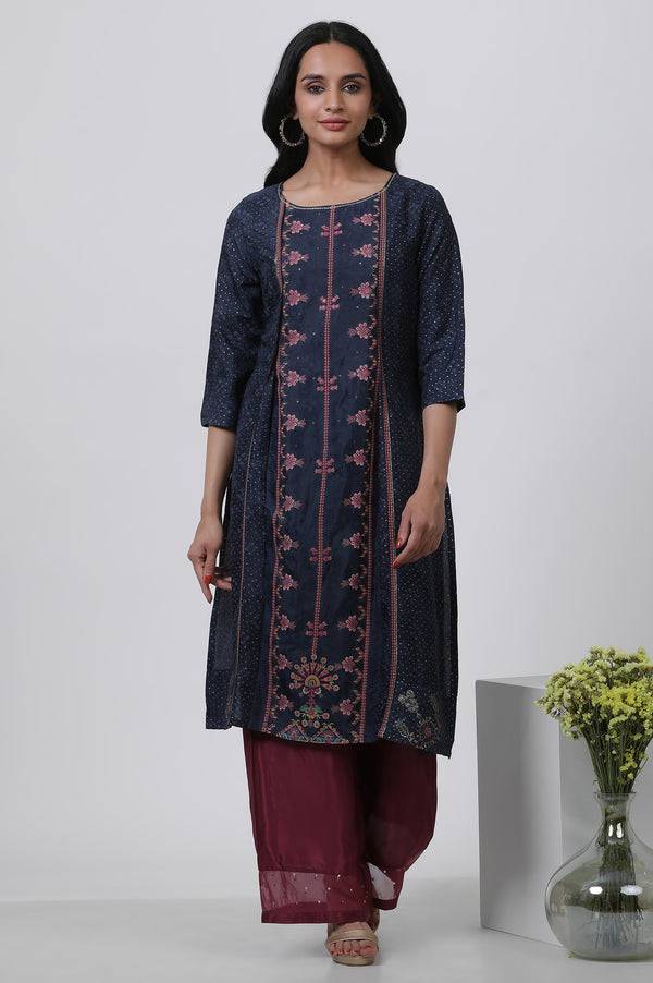 Buy Blue Mock Layered Kurta And Parallel Pants Set in Women's Clothing ...