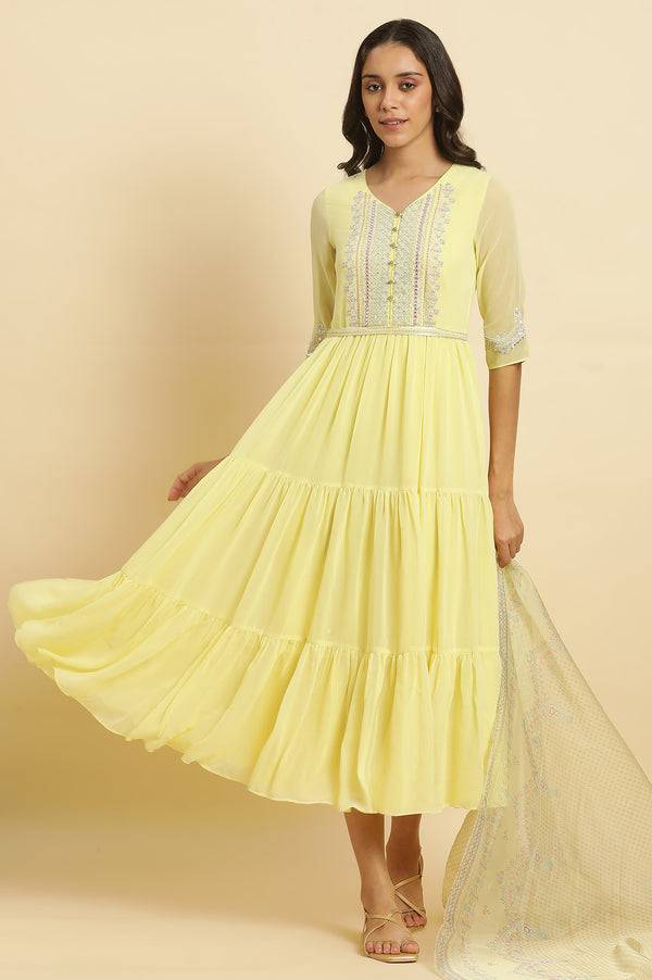 Buy Yellow Heavy Festive Dress and Dupatta Set in Women's Clothing ...
