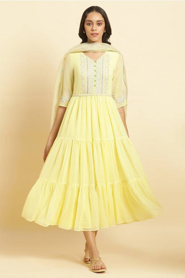 Buy Yellow Heavy Festive Dress and Dupatta Set in Women's Clothing ...