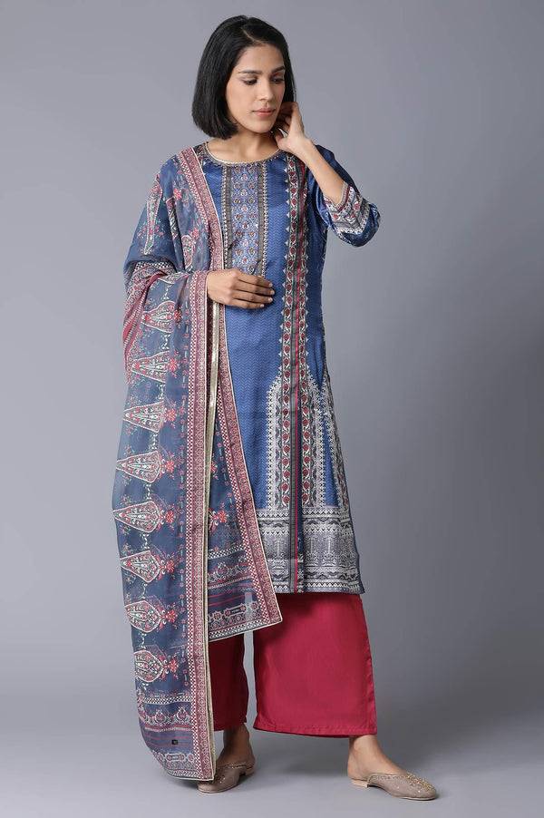 Buy Blue Printed kurta, Parallel Pants and Dupatta Set in Women's ...