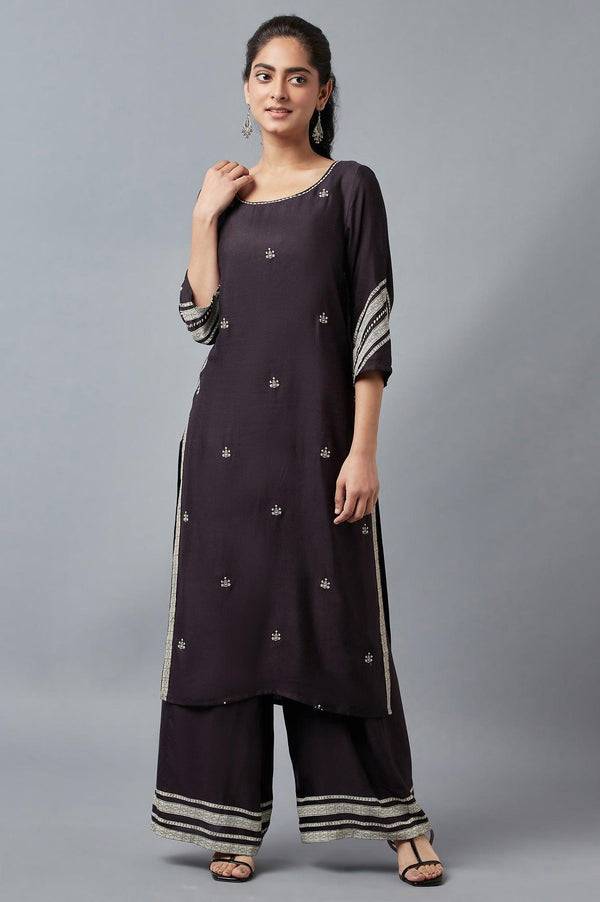 Buy Black Embroidered kurta with Parallel Pants in Women's Clothing ...