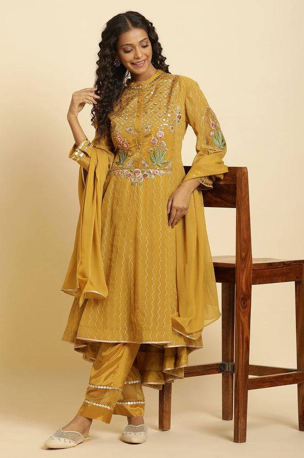 Buy Yellow Embroidered Kurta, Pants And Dupatta Set in Women's Clothing ...