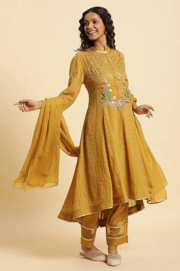 Buy Yellow Embroidered Kurta, Pants And Dupatta Set in Women's Clothing ...