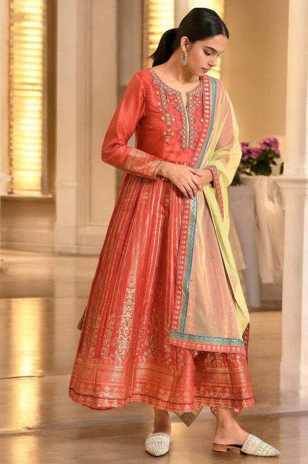 Buy Orange Tamil Silk Embellished Dress & Dupatta Set in Women's ...