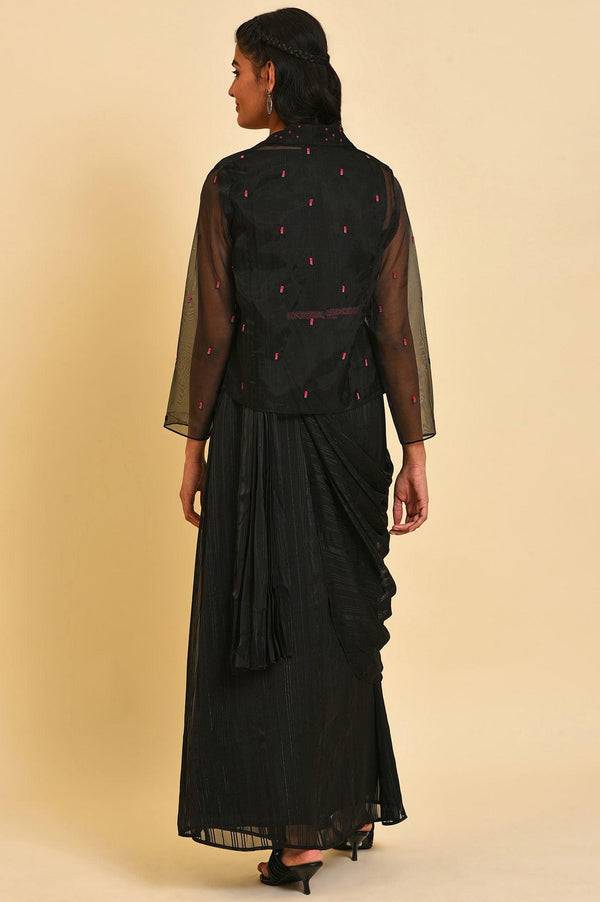 Buy Black Festive Predrape Saree With Short Jacket in Women's Clothing ...