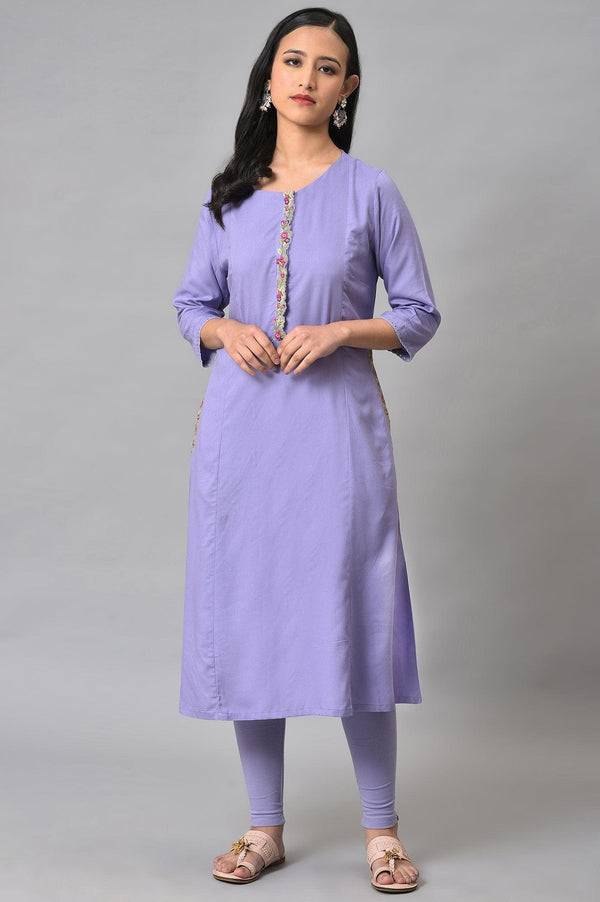 Buy Voilet Embroidered A-Line kurta in Women's Clothing | Best Fashion ...