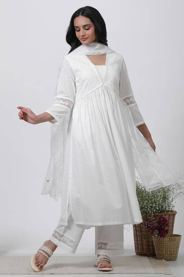 Buy White Embellished Kurta, Pants and Dupatta Set in Women's Clothing ...