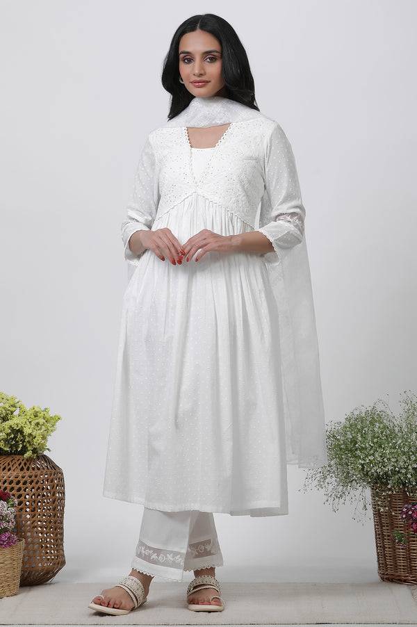 Buy White Embellished Kurta, Pants and Dupatta Set in Women's Clothing ...