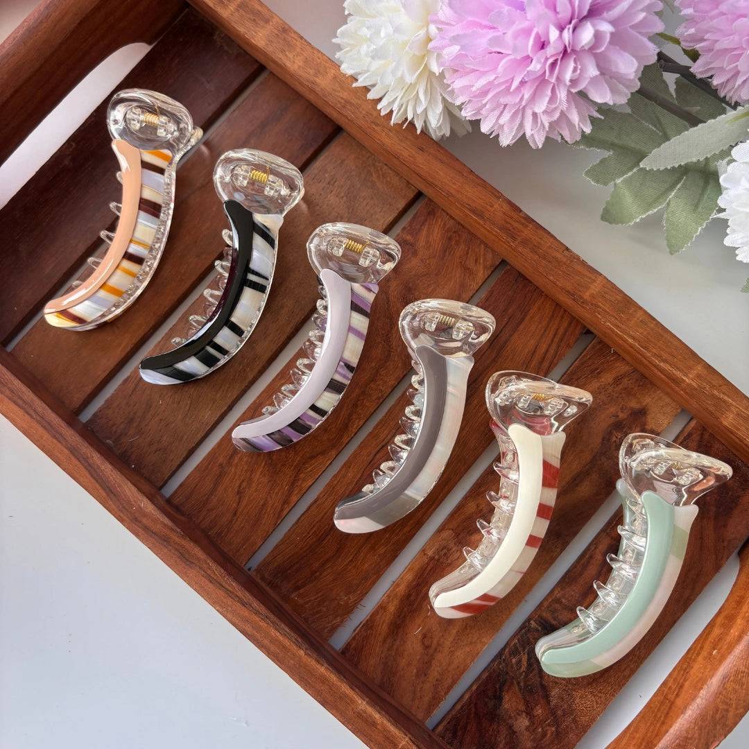 Buy Bofeini Half Plain and Half Lined Banana Clip - Medium in ...