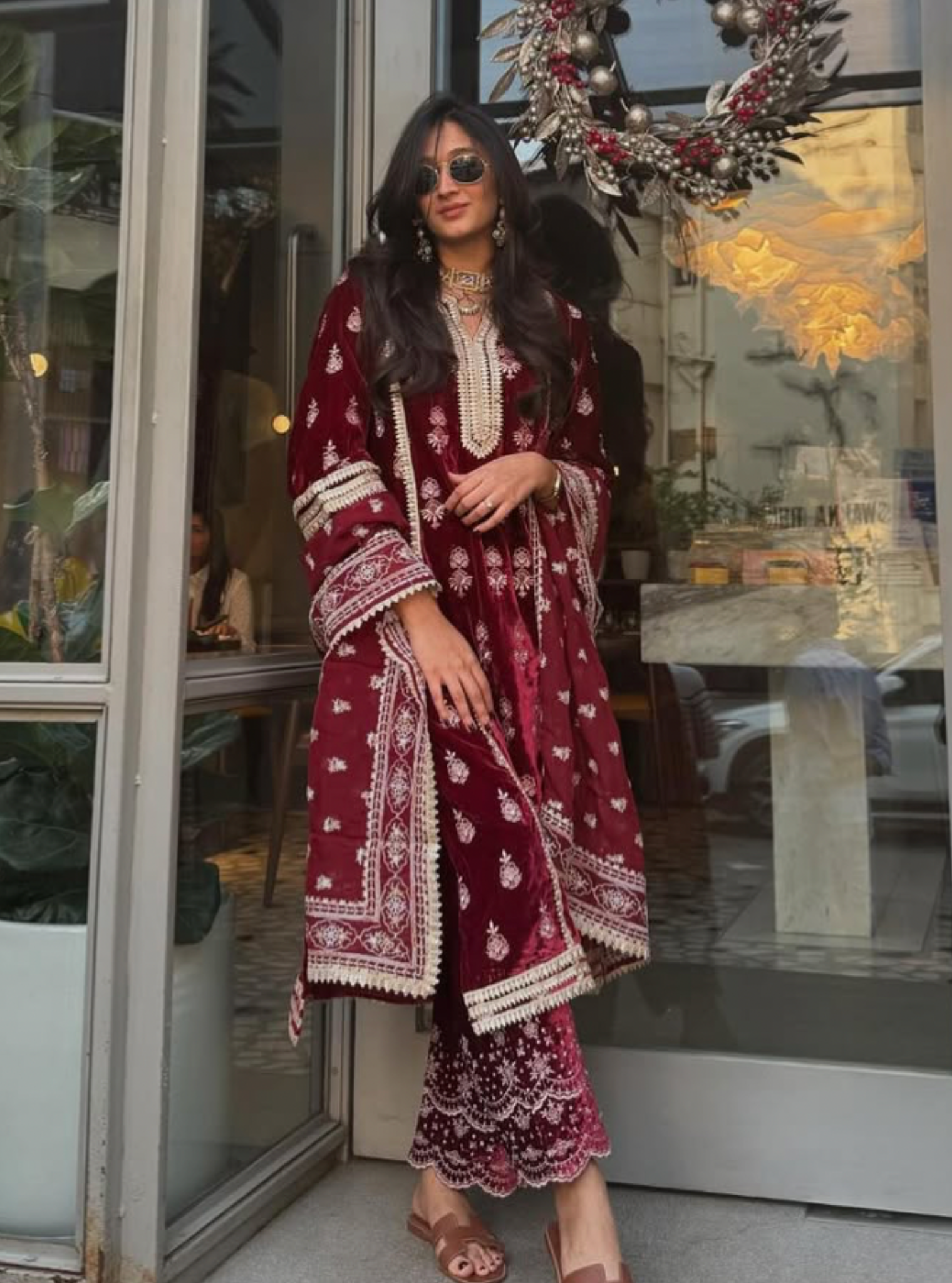 Buy Kumani Velvet Wine Kurta Set in Women's Clothing | Best Fashion on ...