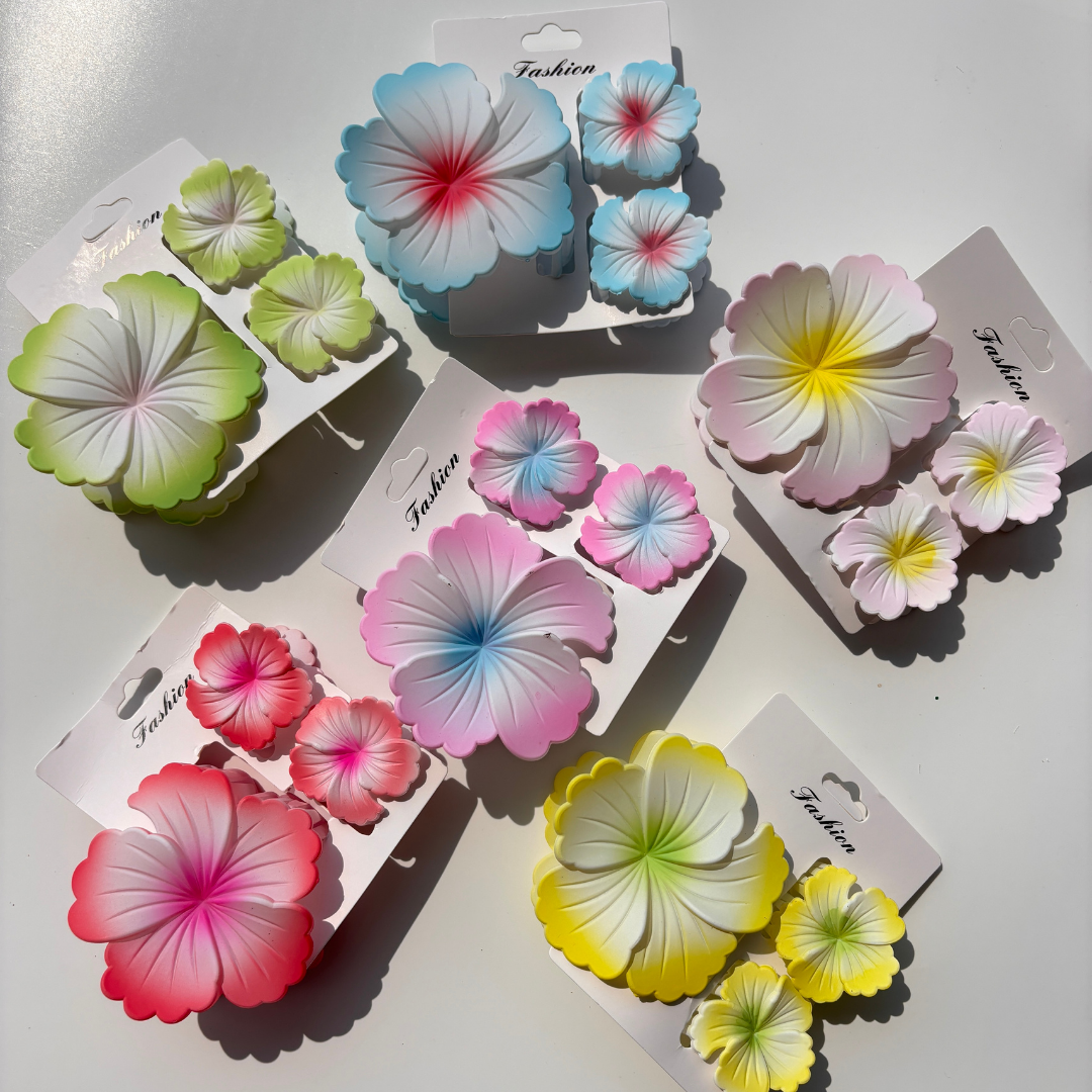 Buy Soft Matte Hibiscus Flower Hair Claw – Set of 3 (1 Large + 2 Small ...