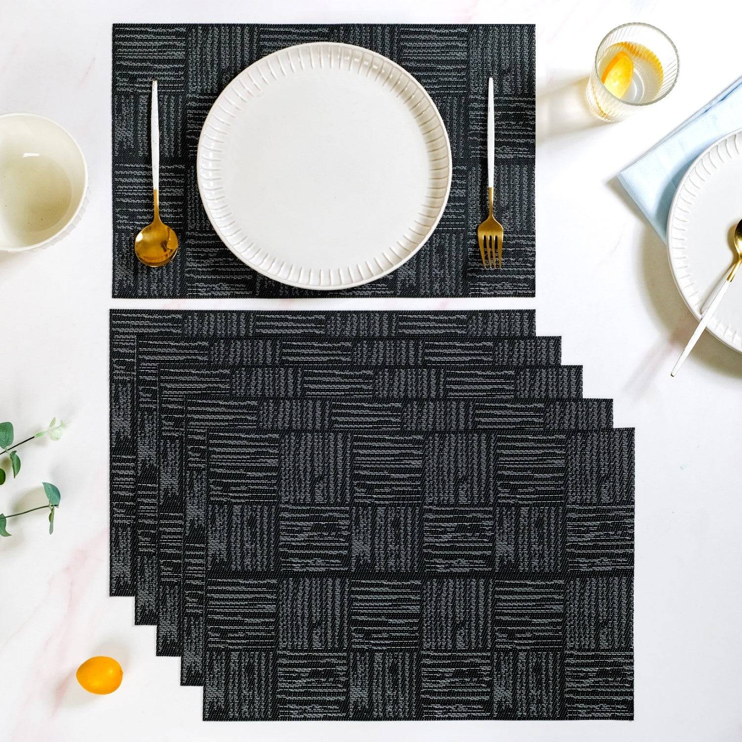 Buy Basket Weave Black Dinner Table Mats Set Of 6 in Kitchen ...