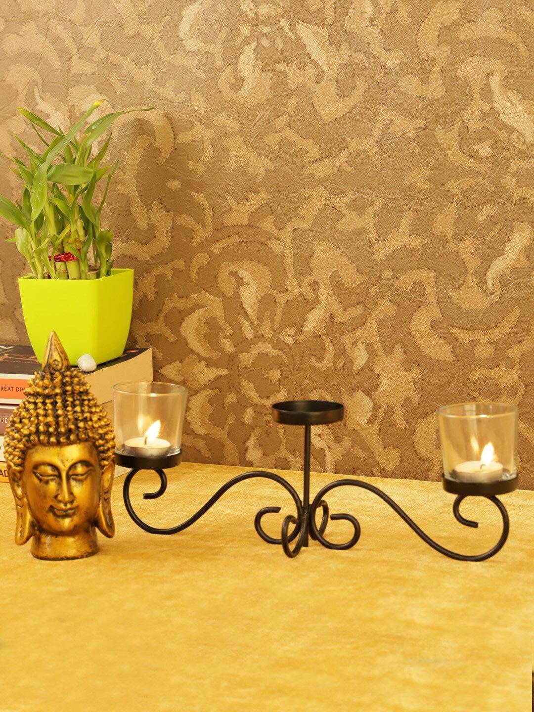 Buy Black & Transparent Table Candle Holder in Showcase Piece | Best ...