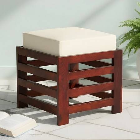 Buy Houston Sheesham Wood Square Stool in HONEY FINISH Jute White ...