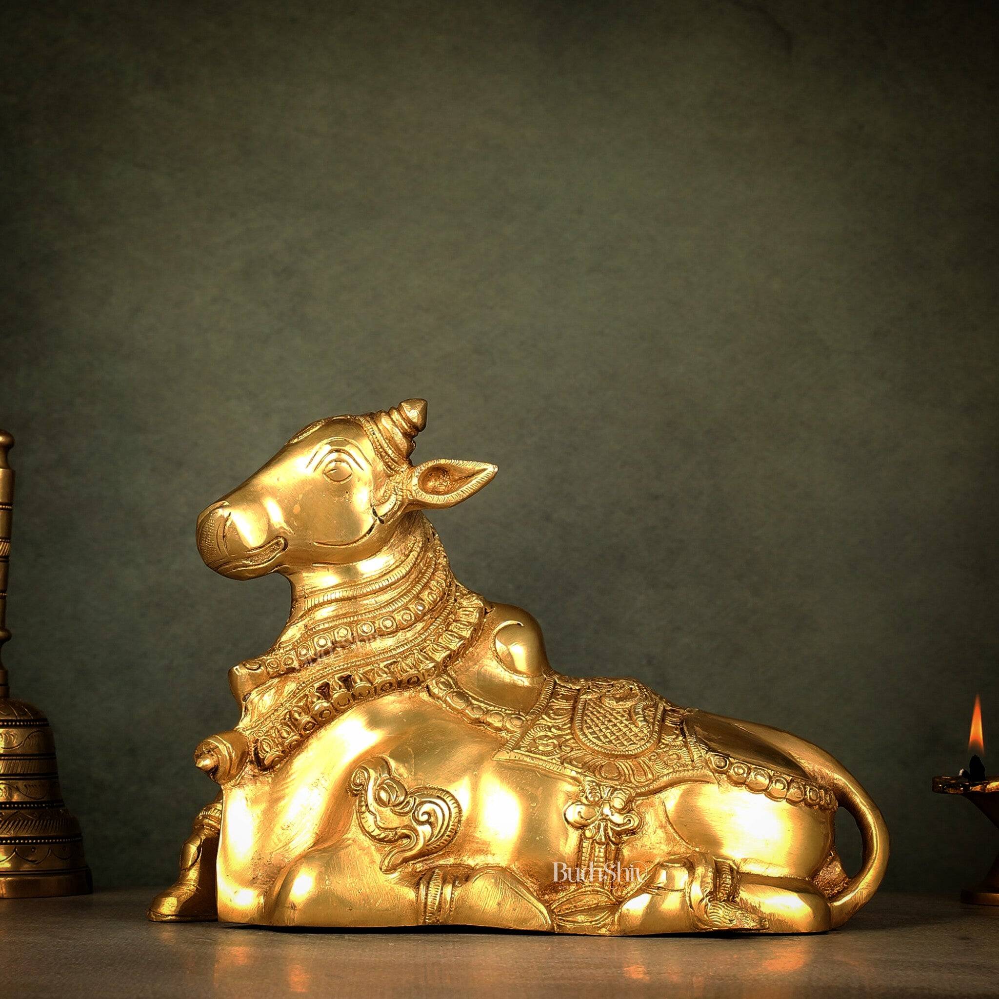 Buy Beautiful Brass Nandi Statue with Intricate Carvings in Showcase ...