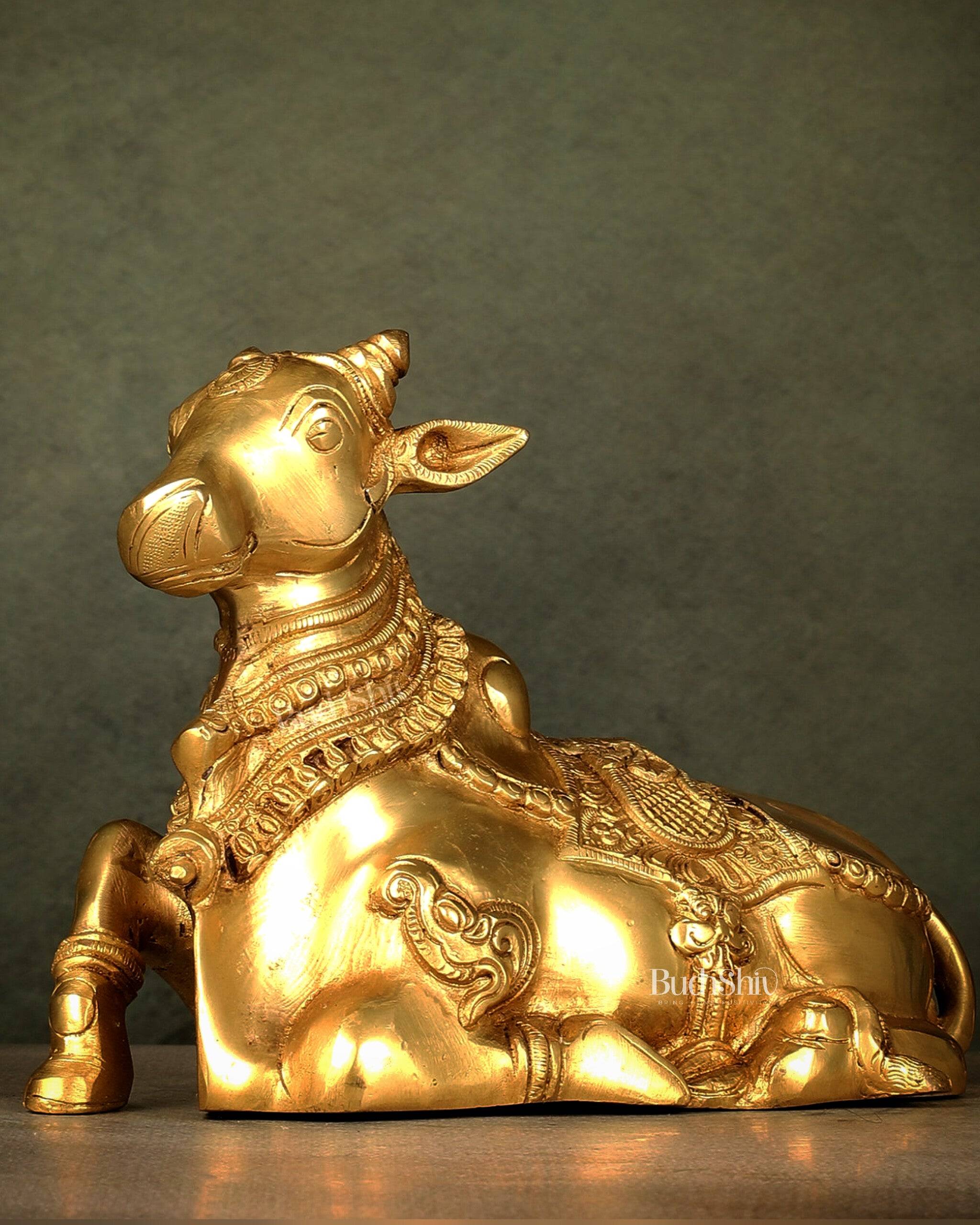 Buy Beautiful Brass Nandi Statue with Intricate Carvings in Showcase ...