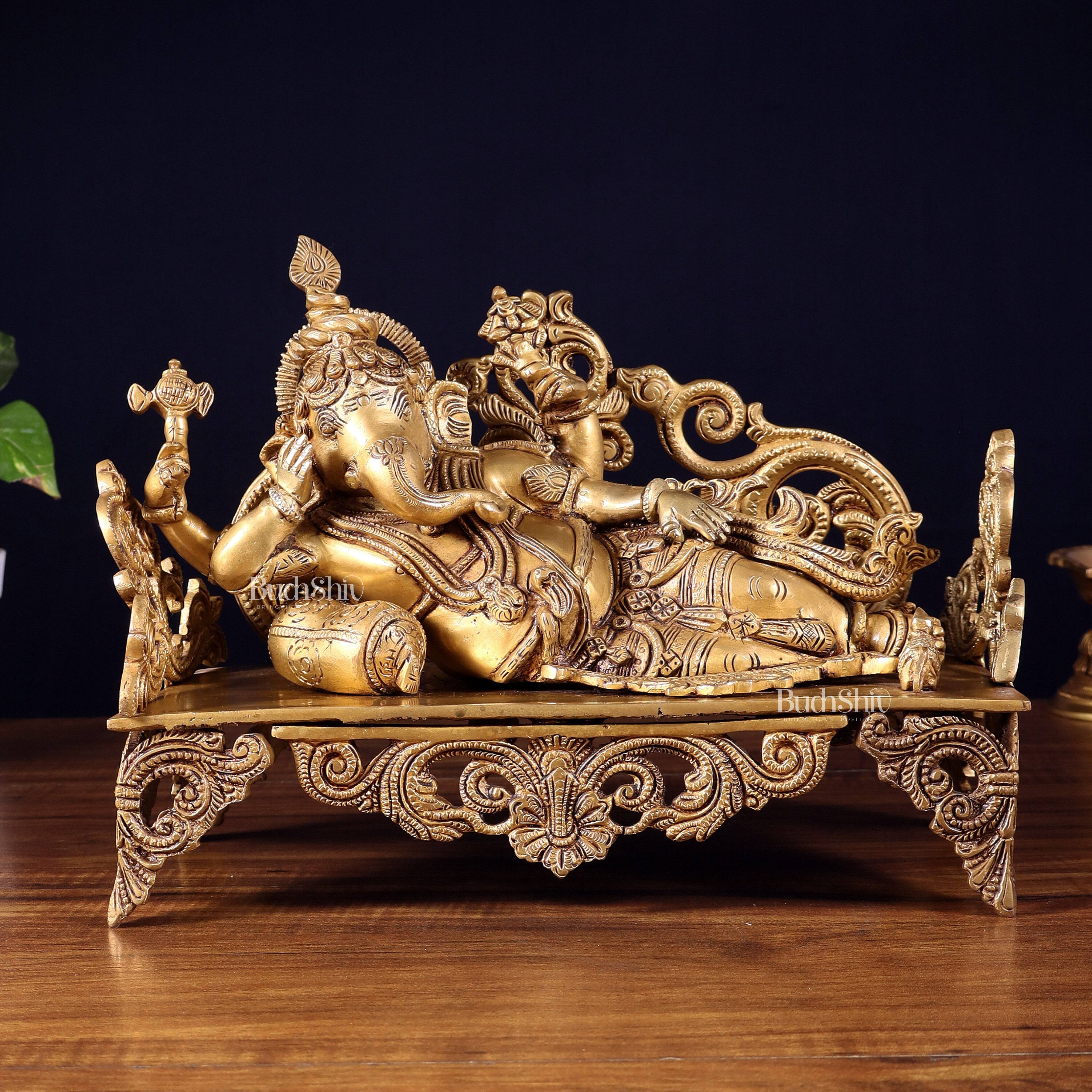 Buy Pure Brass Resting Ganesha Statue 14" in Showcase Piece | Best Home ...