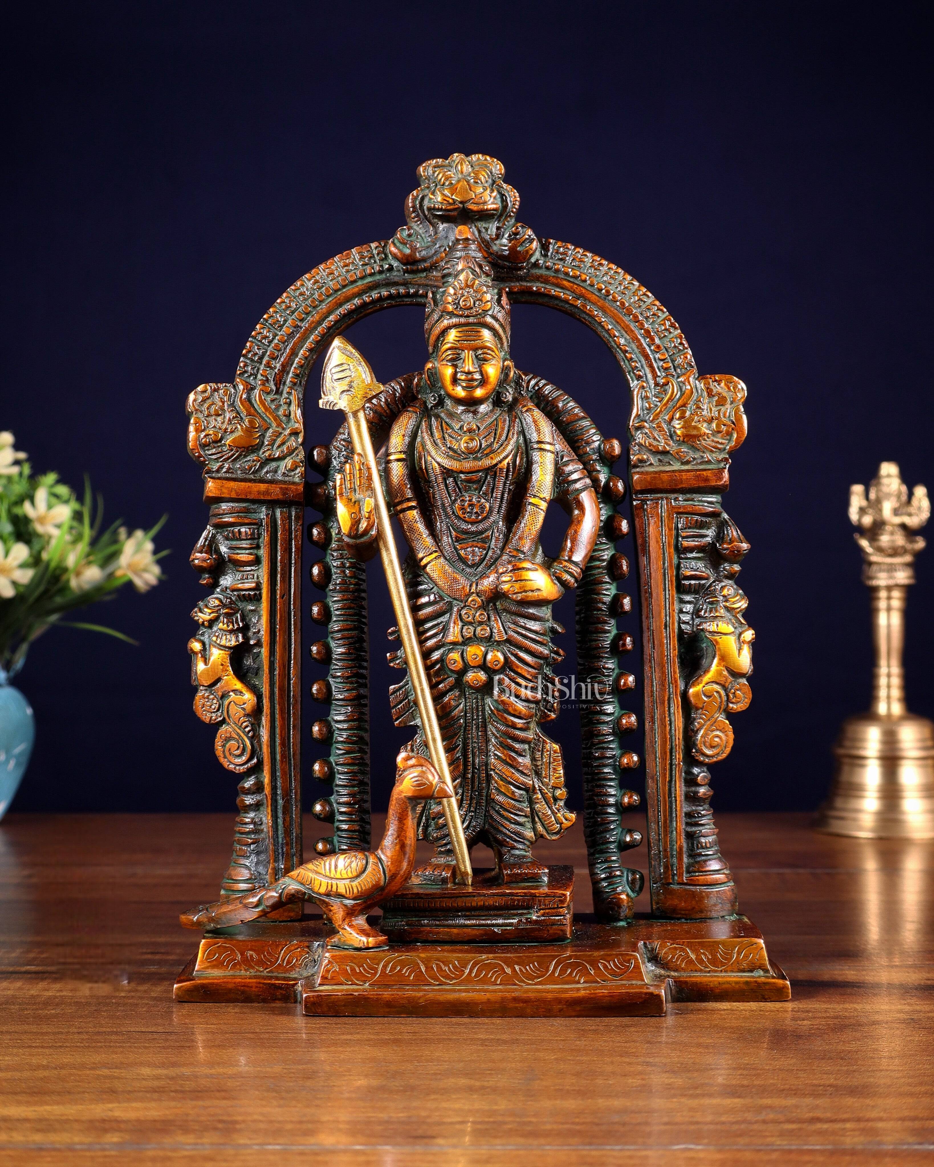 Buy Pure Brass Lord Murugan Swamy statue 9" double chola tone in ...