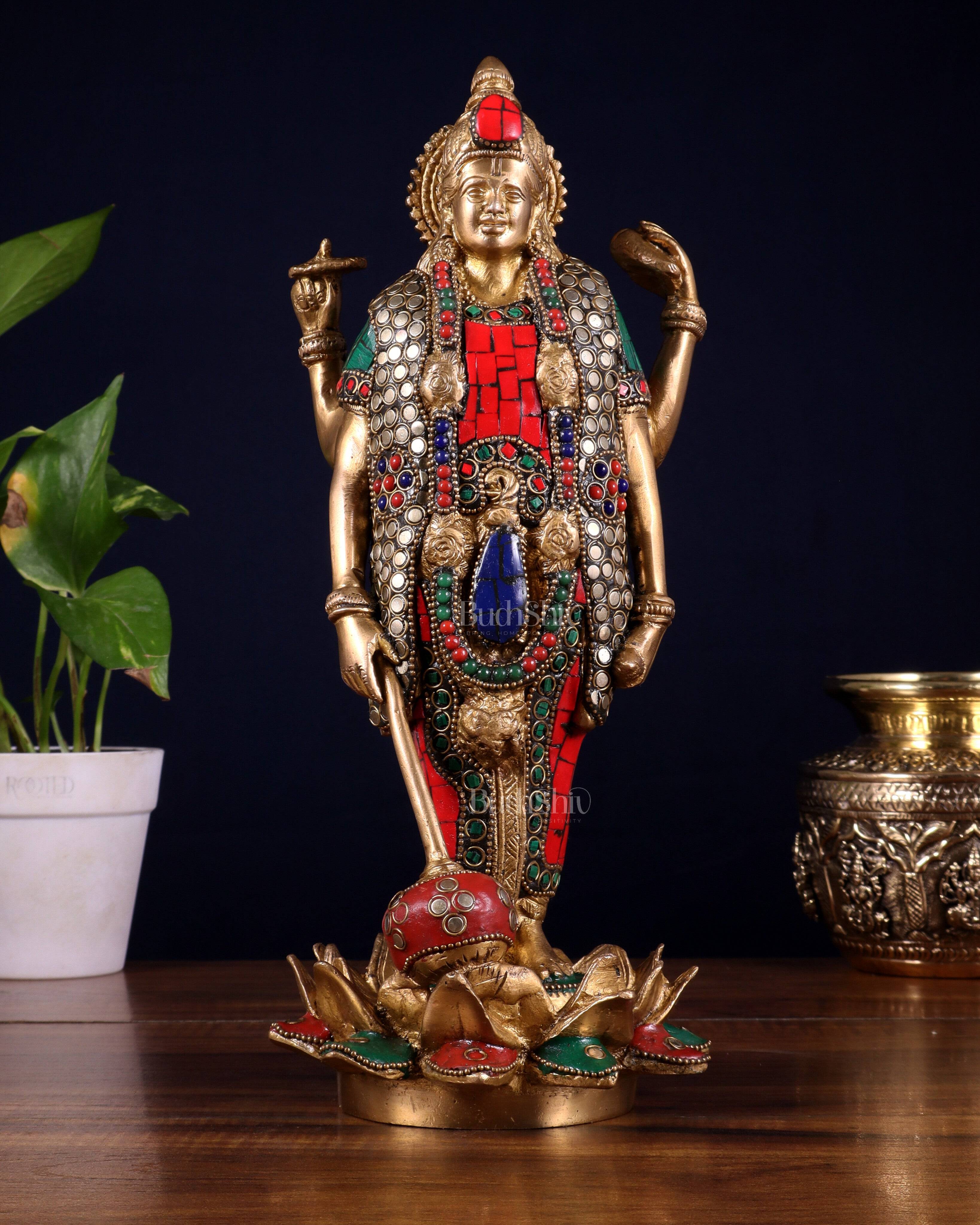Buy Brass Standing Vishnu Statue Satya narayan on Lotus Base - 12.5 Inch in Showcase Piece ...