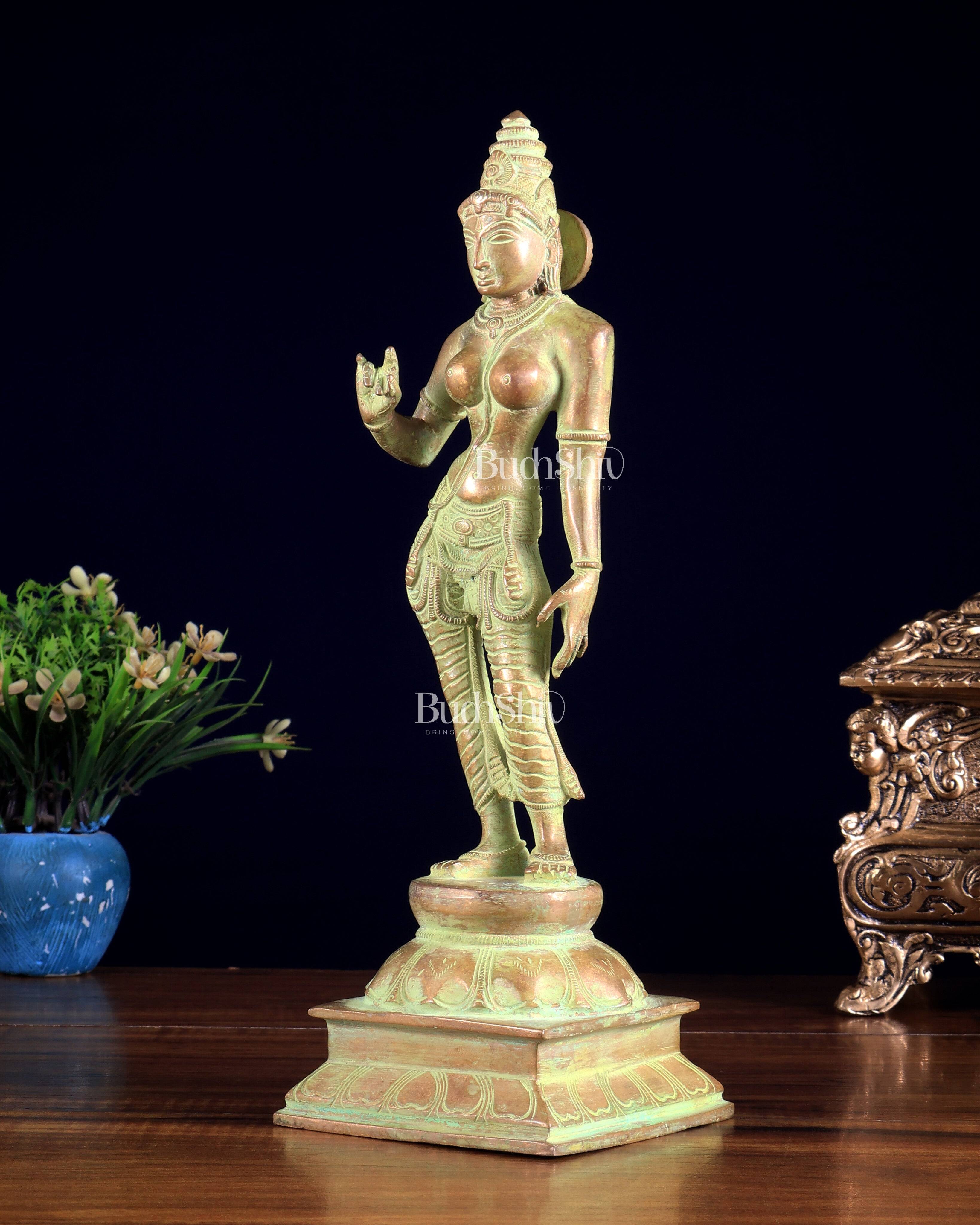 Buy Brass Bhoga shakti Devi Uma Parvati Idol | 10 Inch Green Sand ...