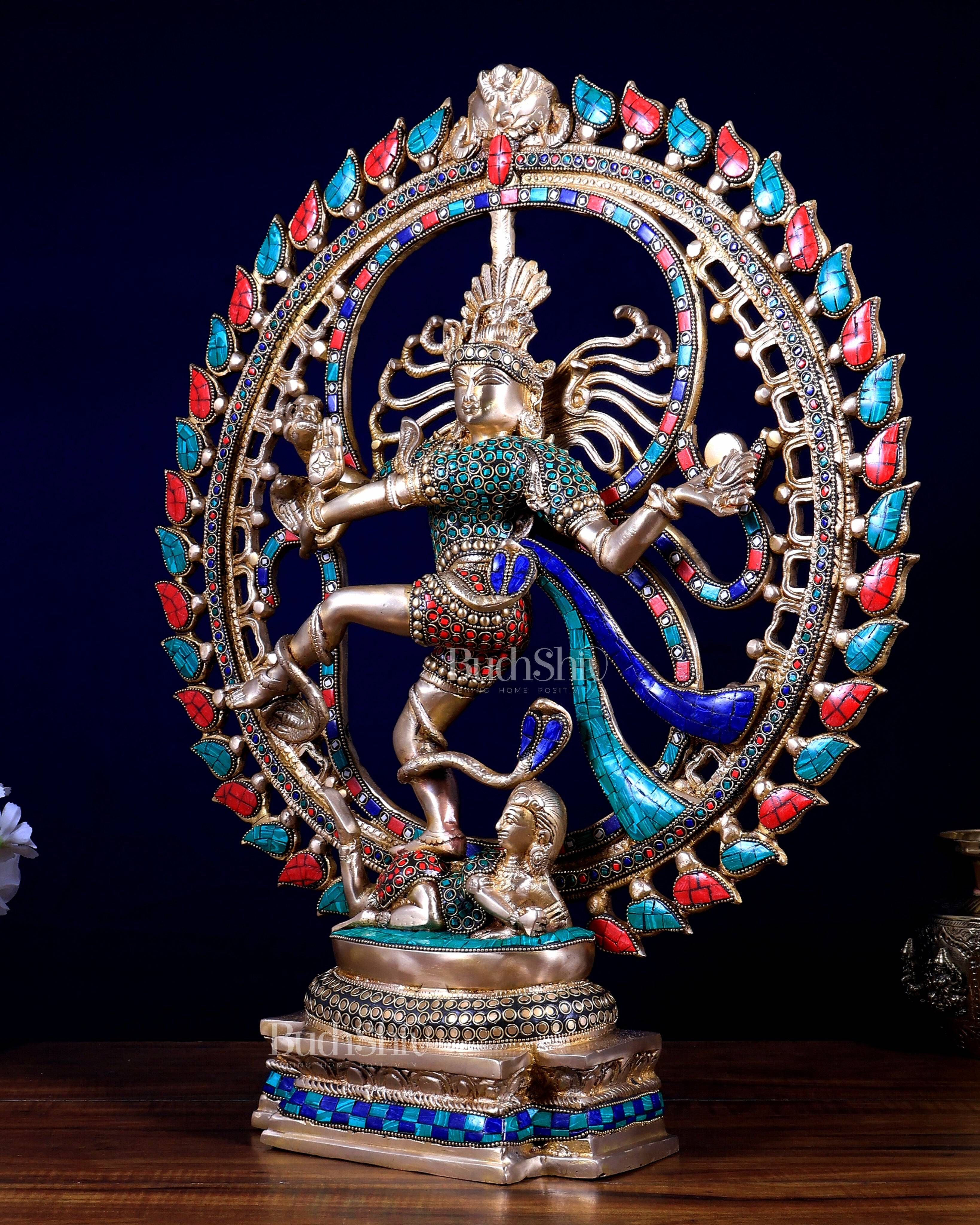 Buy Brass Nataraja Statue with stonework 21 inch in Showcase Piece ...
