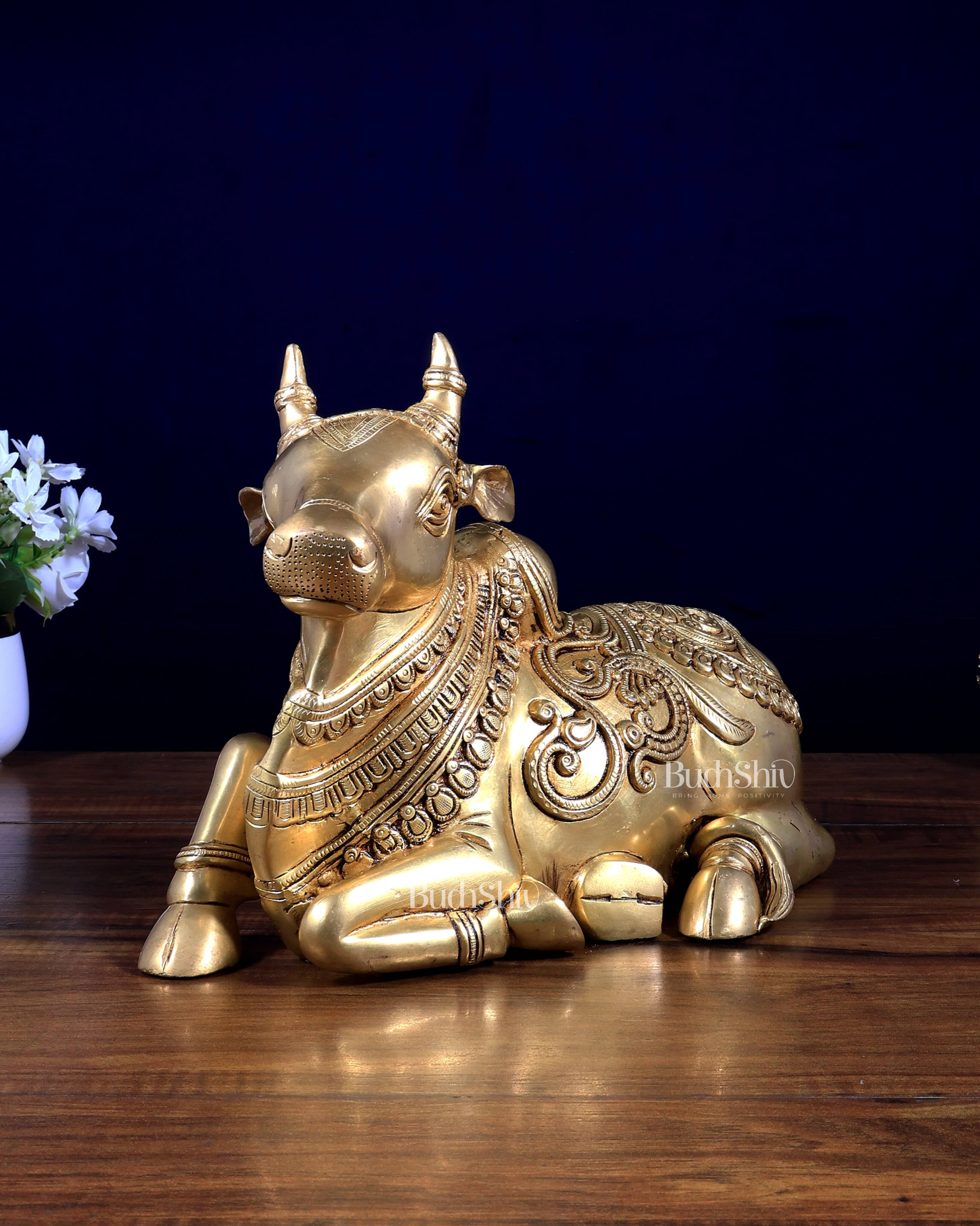 Buy Brass Sitting Nandi Statue - 13" enhanced carvings in Showcase ...