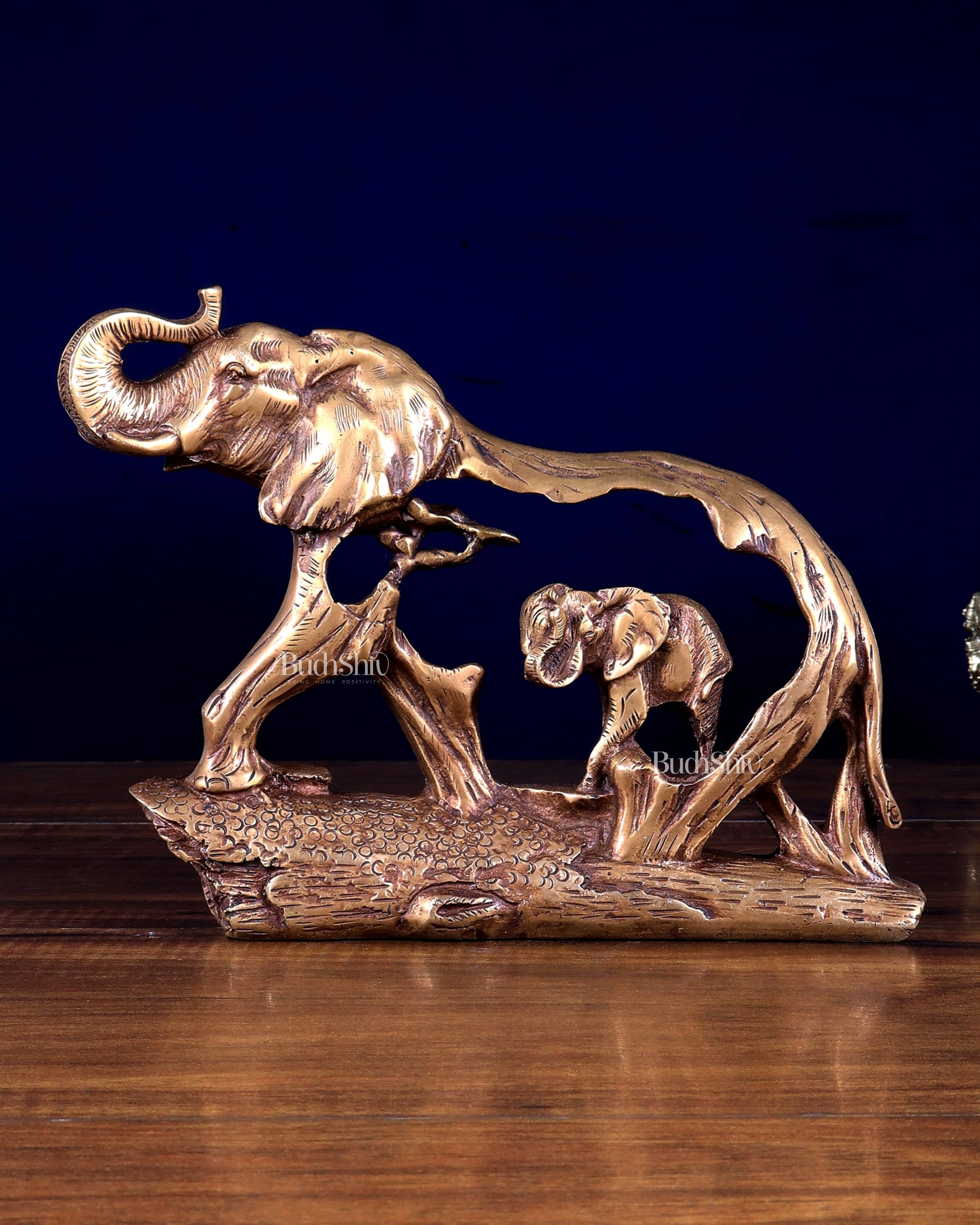 Buy Brass Mother & Baby Elephant Showpiece | 15.5 cm, 2.31 kg in ...