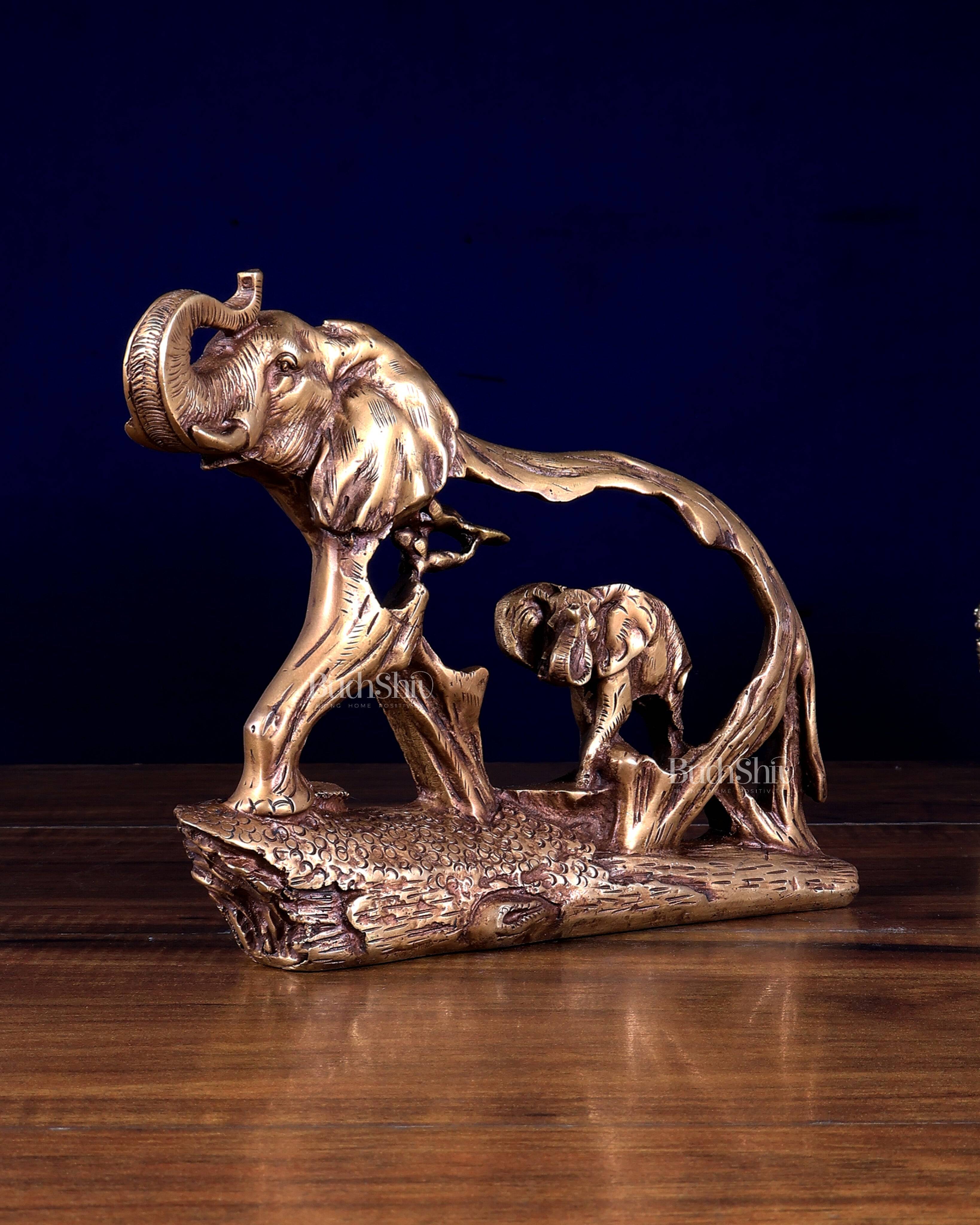 Buy Brass Mother & Baby Elephant Showpiece | 15.5 cm, 2.31 kg in ...