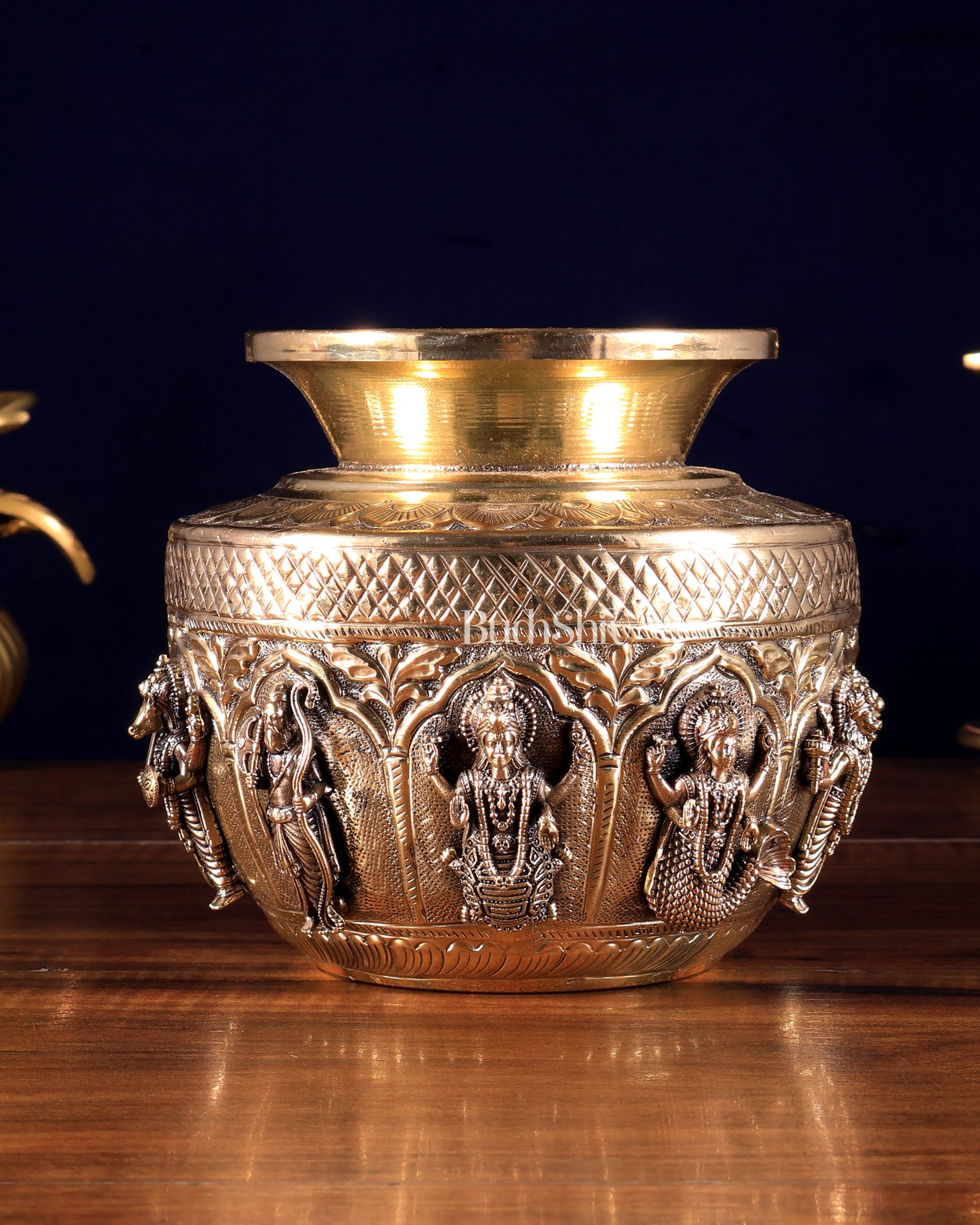 Buy Brass Superfine Vishnu Dashavatar Kalash – Auspicious Pooja Pot 5.5 ...