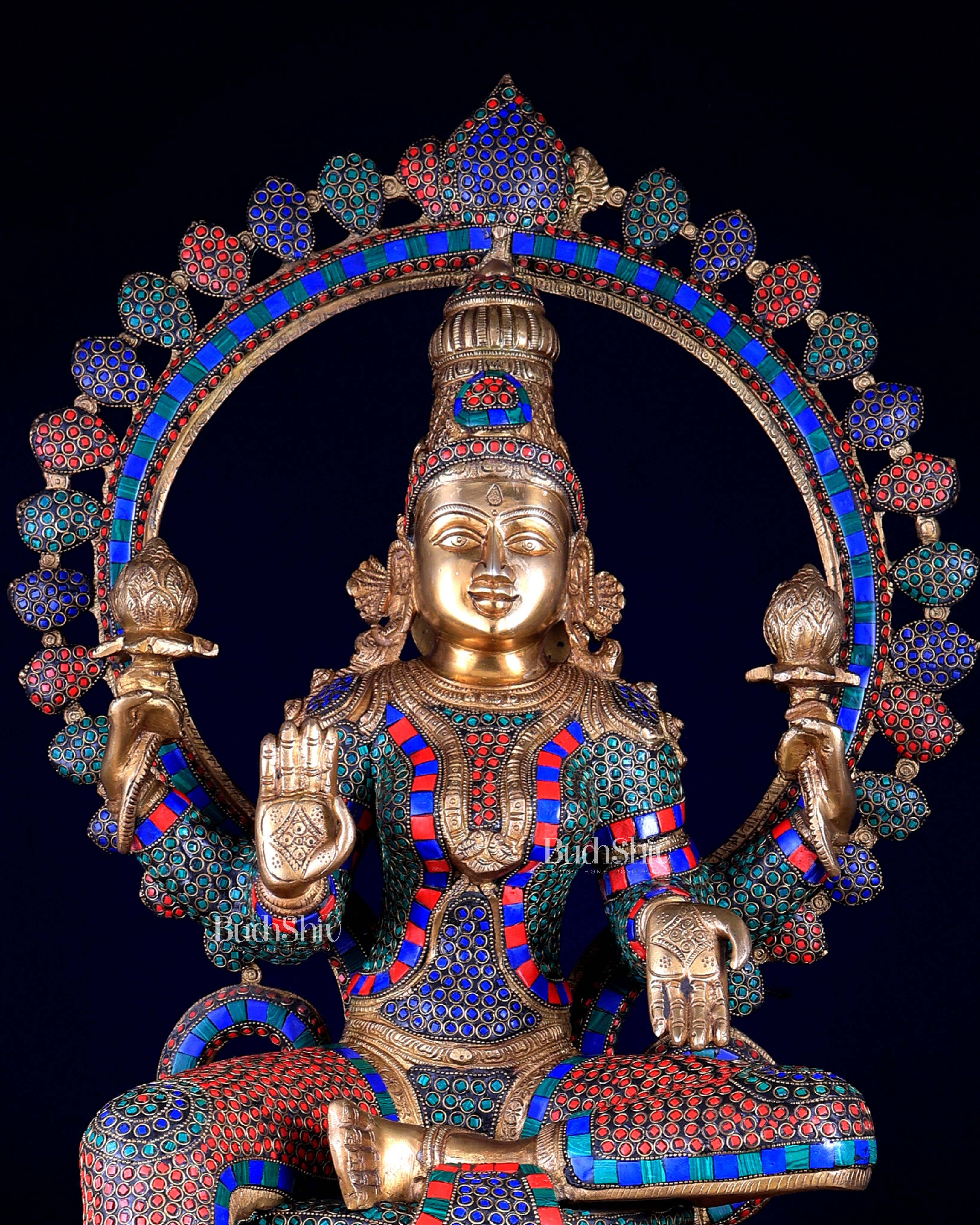 Buy Pure Brass Large Lakshmi Devi Statue with Meenakari Stonework – 27 ...