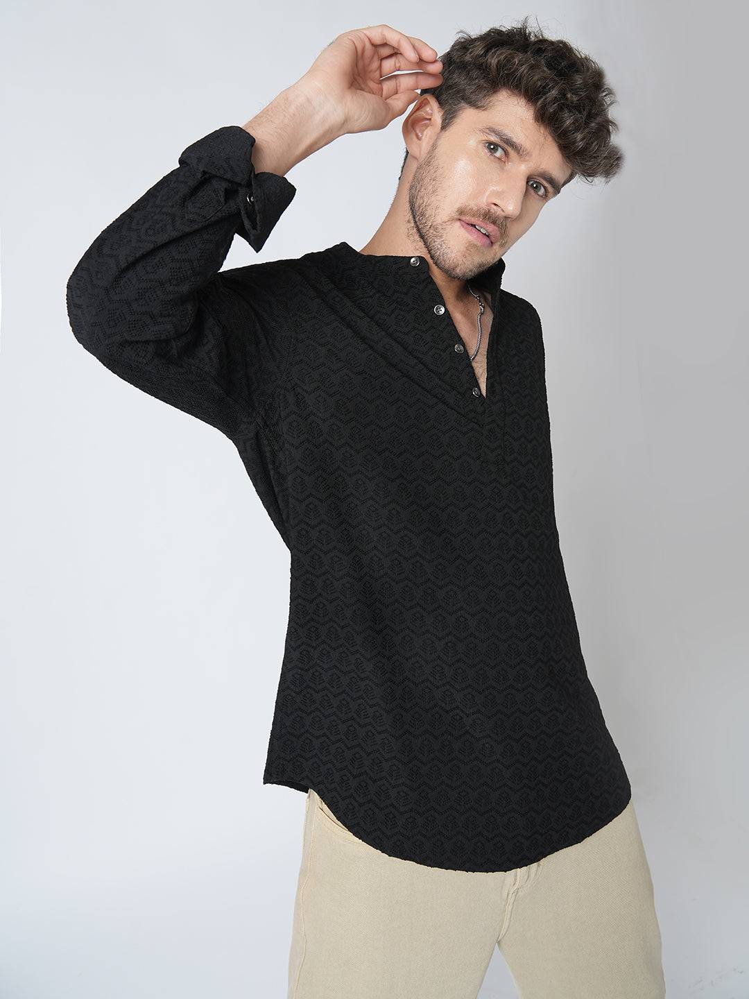 Buy Black Self-Design Textured Kurta Buy only at ₹699 in Men's Clothing ...