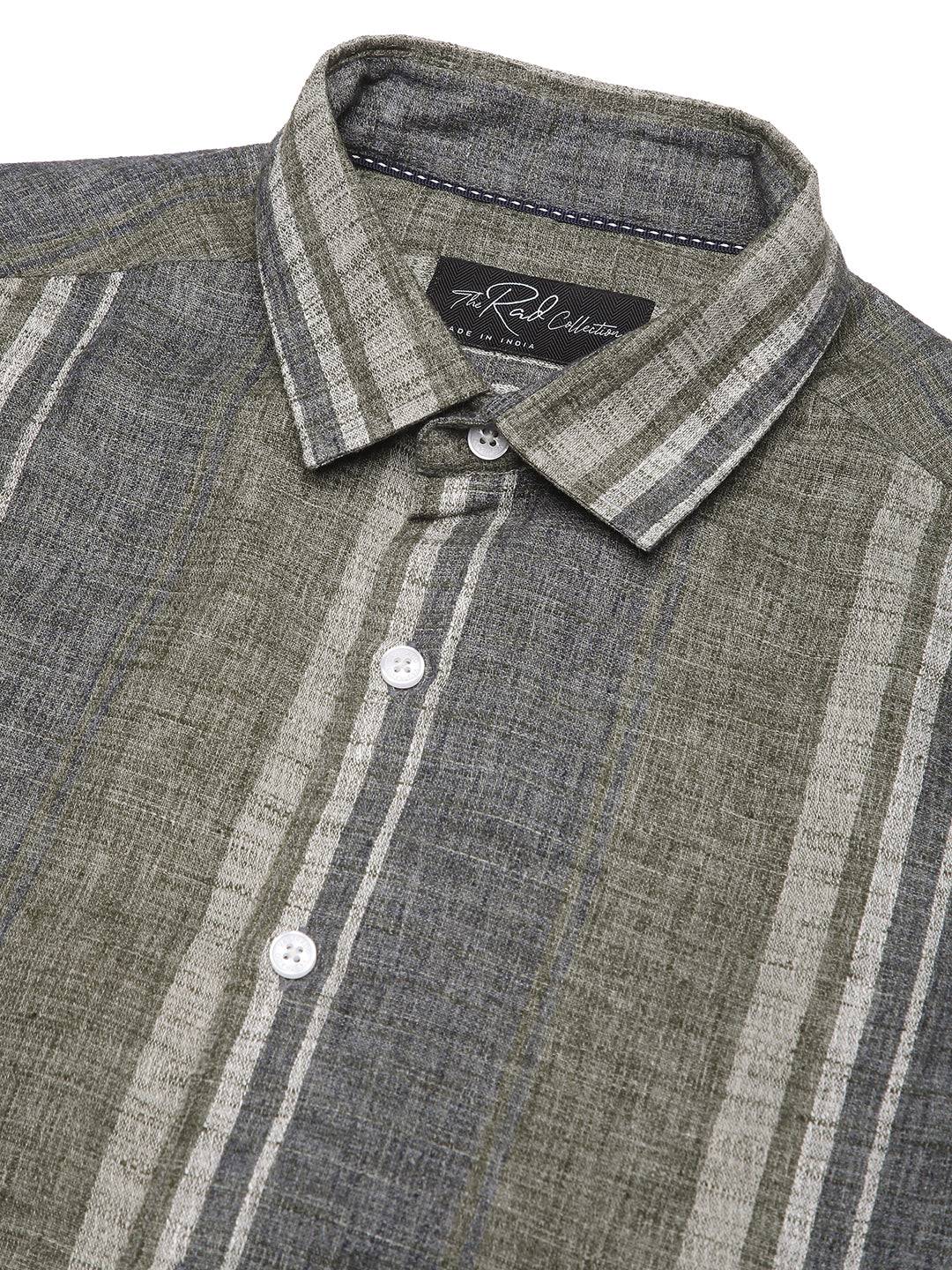 Buy Olive Green & Grey Slub Striped Shirt Buy only at ₹759 in Men's ...