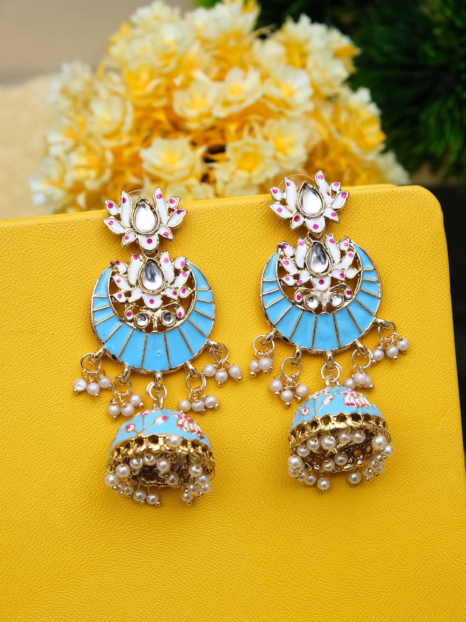 Buy Naaz Jhumka-Traditional Indian Meenakari Lotus Chandbali Jhumki ...