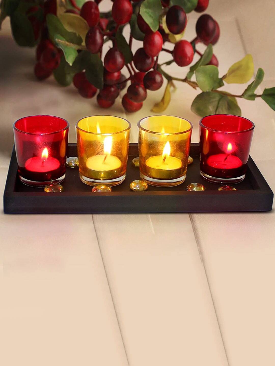 Buy Set of 4 Red & Yellow Glass Votives with in Showcase Piece | Best ...