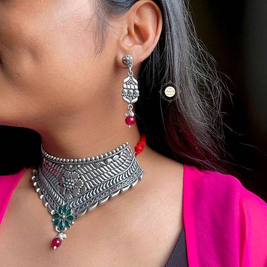 Buy Sterling Silver Jashn Floral Thread Necklace With Earring in ...