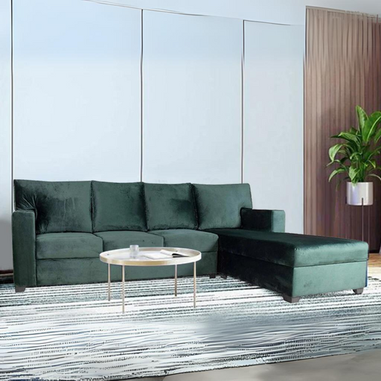 Buy Walter Corner Sectional Sofa in Green Velvet Fabric in Sofa | Best ...