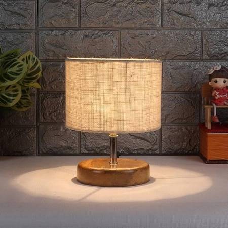 Buy Kaeya White Natural Fiber Shade Table Lamp with Natural Wooden Base ...