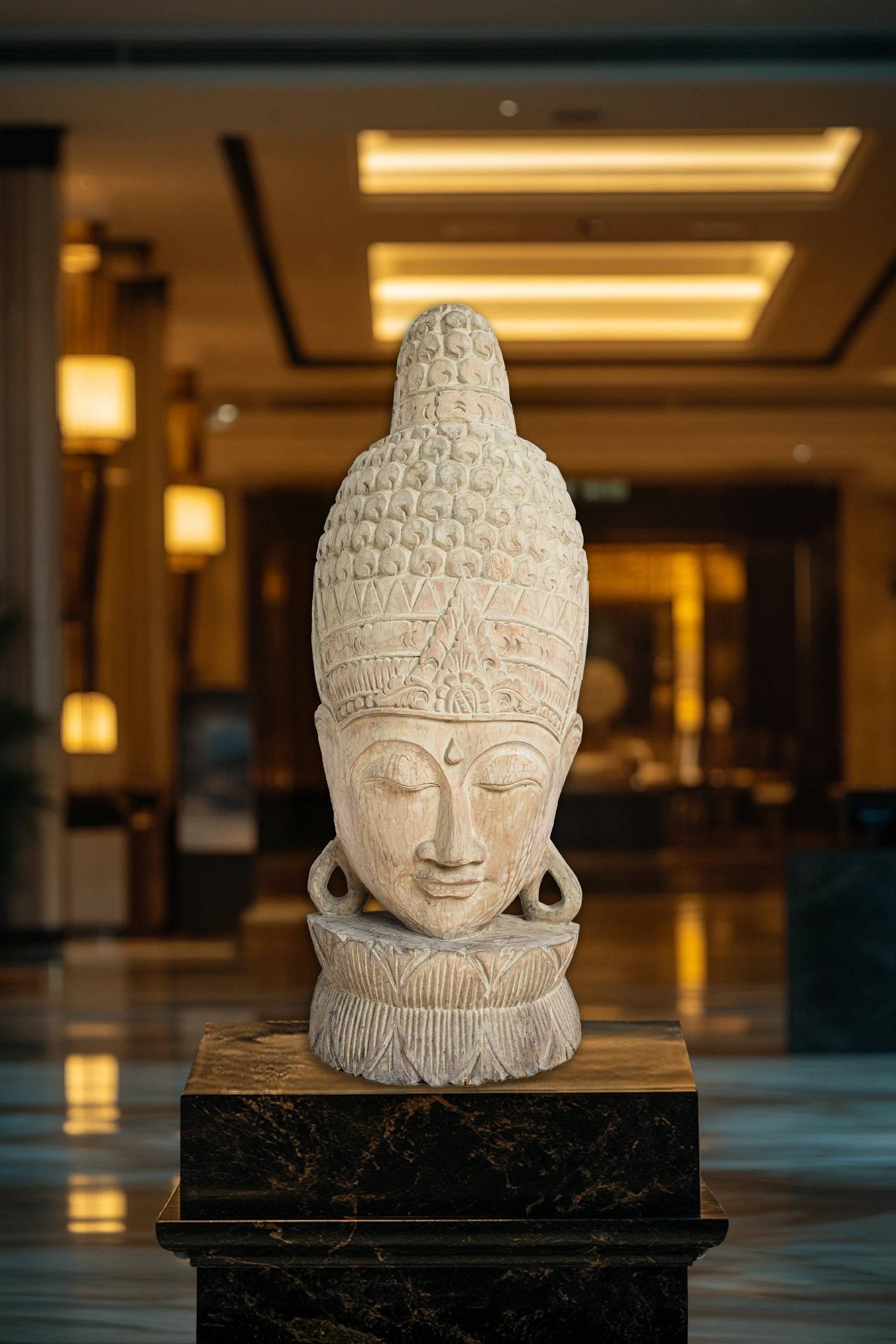 Buy Wooden Buddha Head - White Antique - Style 05 in Showcase Piece ...