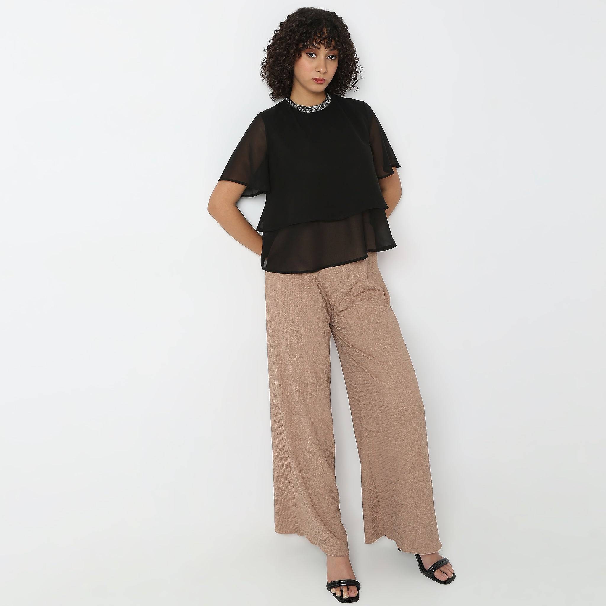 Buy Layered Solid Flutter Sleeve Cape Top in Women's Clothing | Best ...