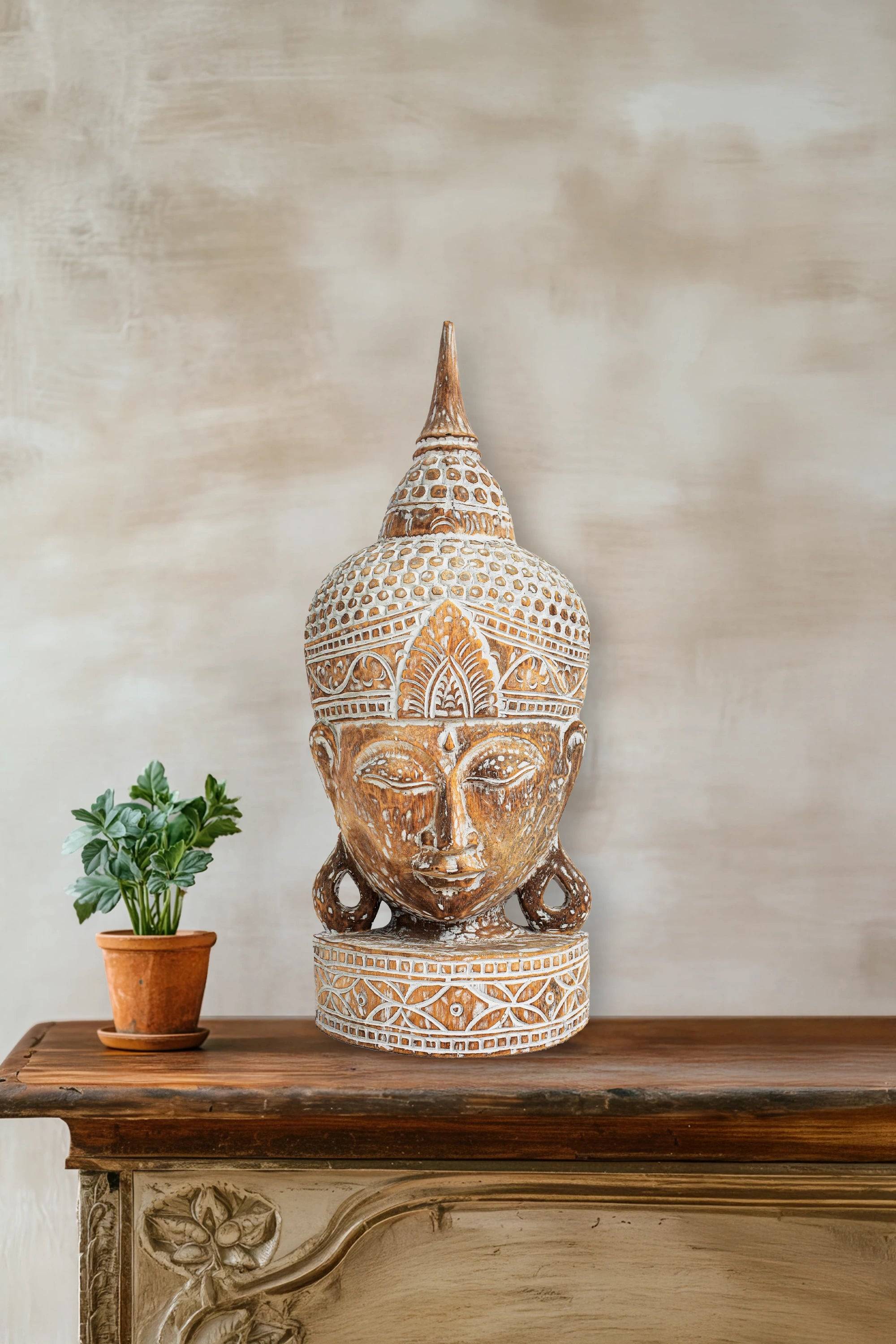 Buy Wooden Buddha Head - White Antique - Style 04 in Showcase Piece ...