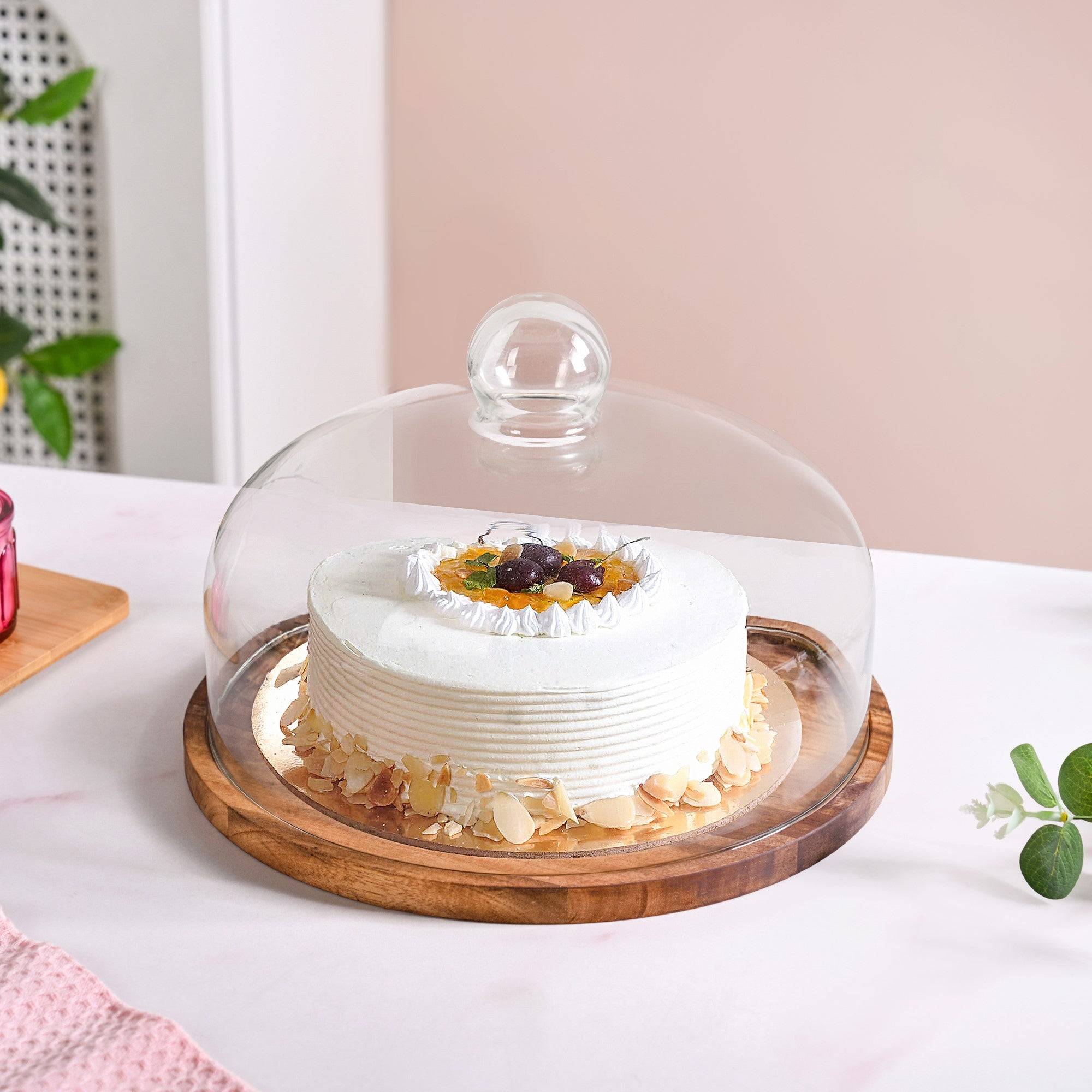 Buy Acacia Wood Dessert Stand With Glass Cloche 26cm in Kitchen ...
