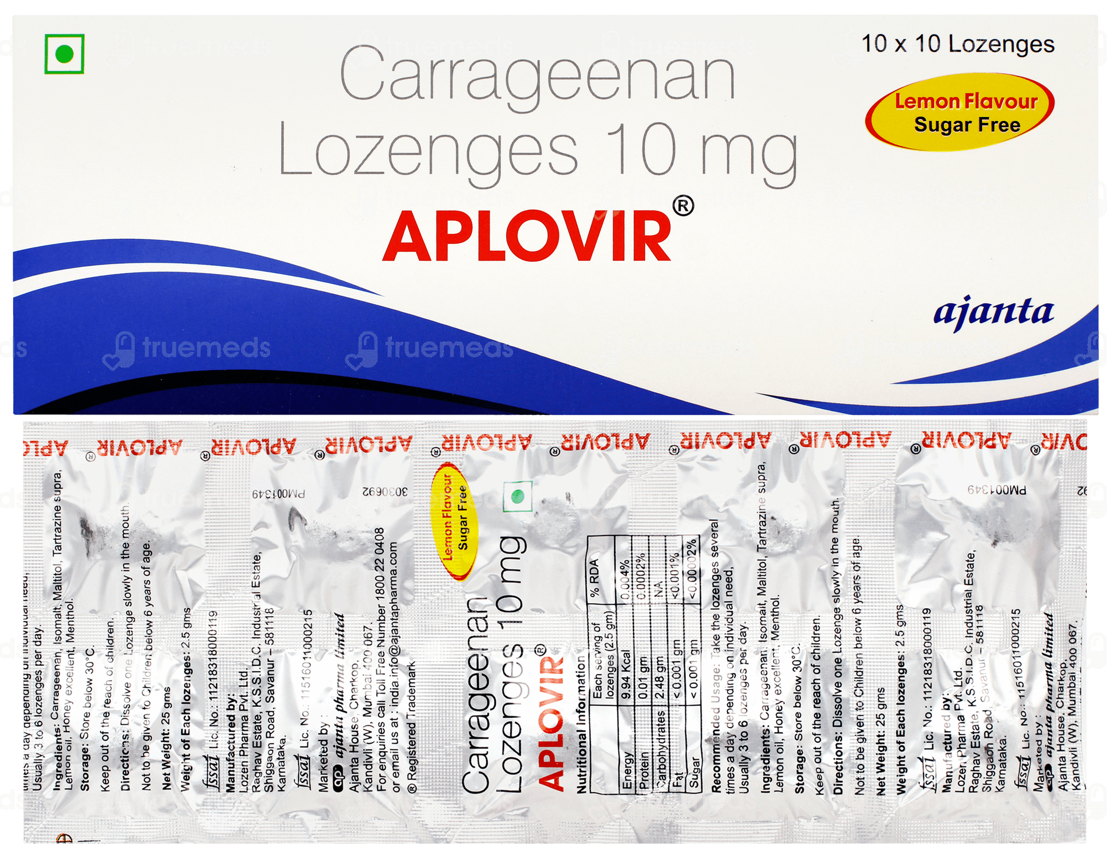 Buy Aplovir Lemon Flavour Sugar Free Lozenges 10 in Medicines | Best ...