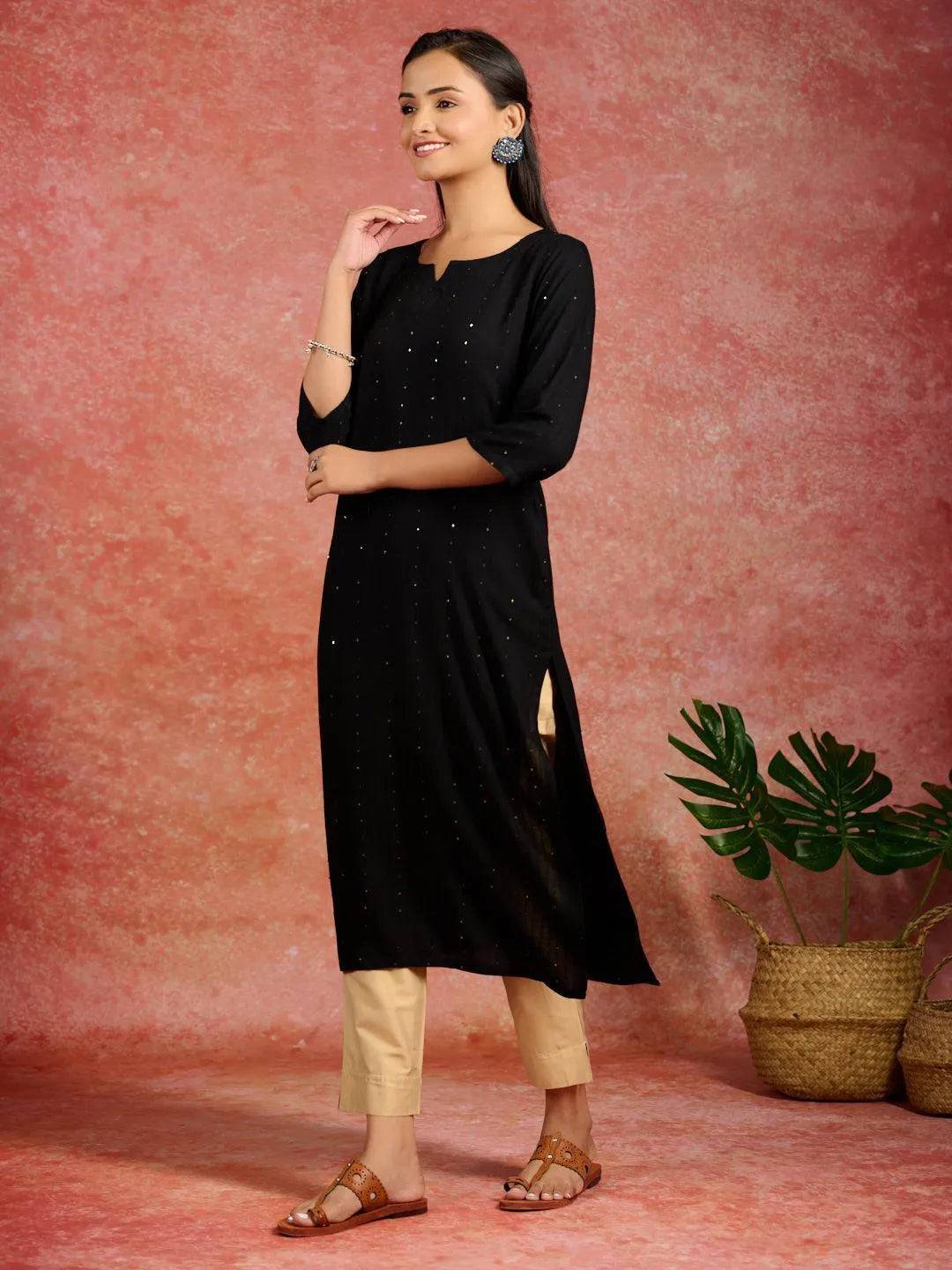Buy Black Embroidered Rayon Straight Kurta in Women's Clothing | Best ...