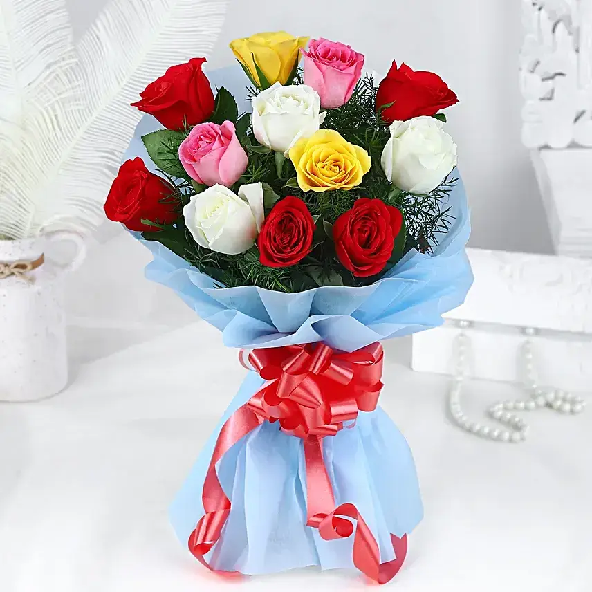 Buy Colourful 12 Mixed Roses Bouquet in Flowers | Best Home Decor on ...