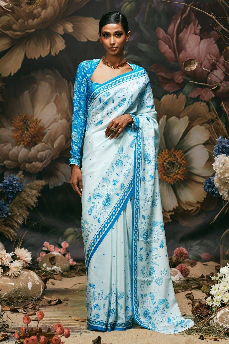 Buy Chandni - Light Blue Floral design saree from Chintz Collection ...